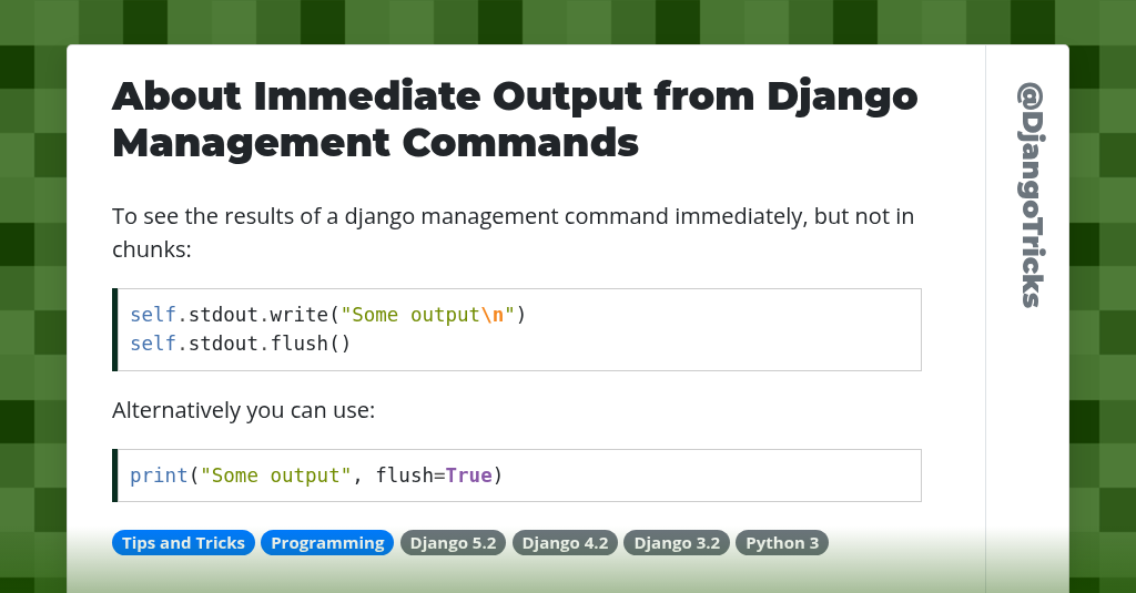 About Immediate Output from Django Management Commands - DjangoTricks