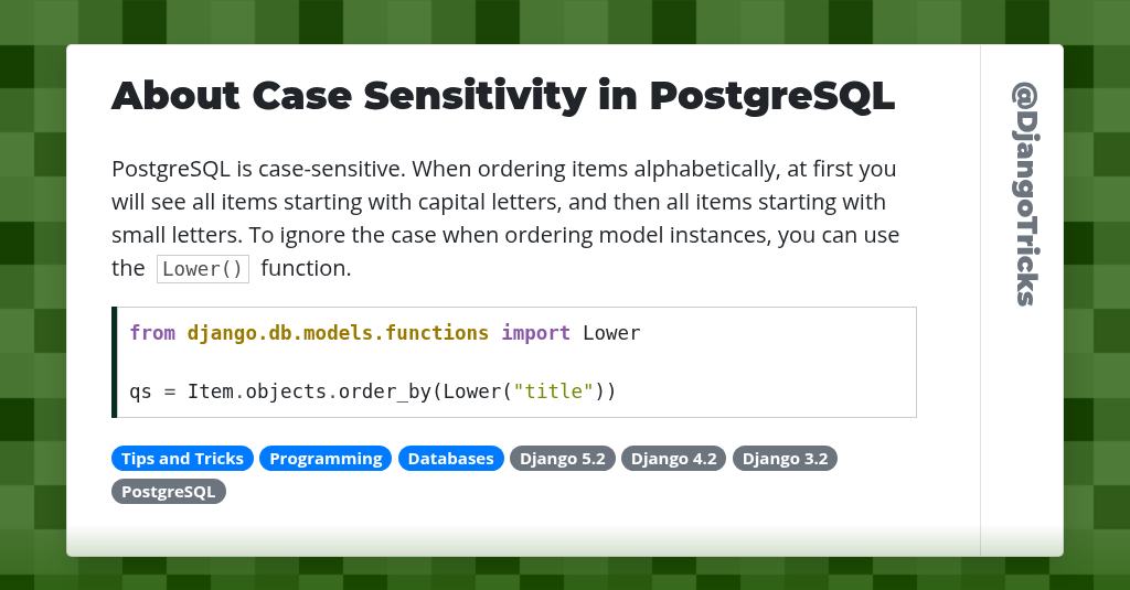 About Case Sensitivity in PostgreSQL - DjangoTricks