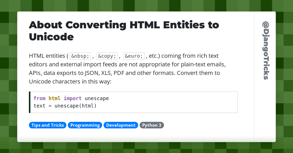 About Converting HTML Entities to Unicode - DjangoTricks
