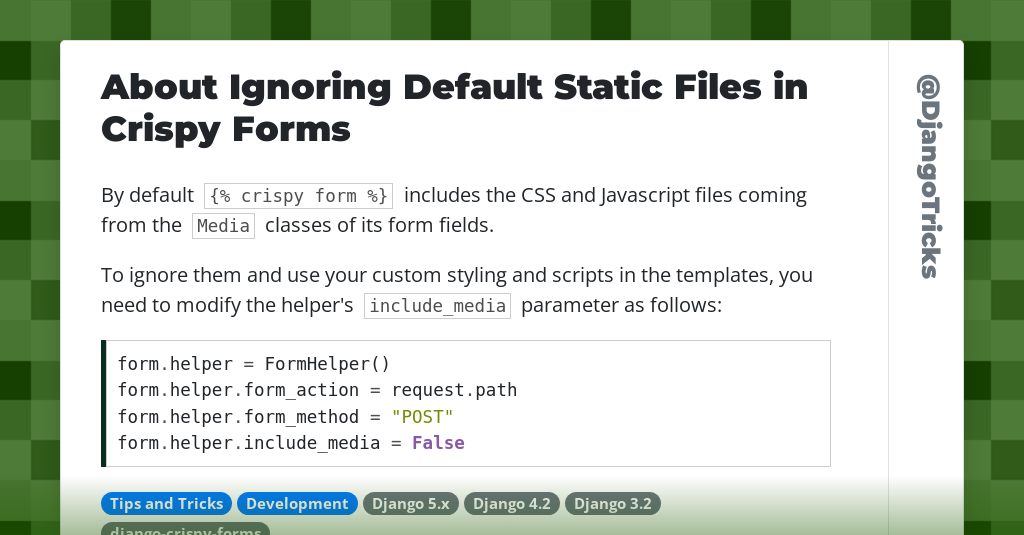About Ignoring Default Static Files in Crispy Forms - DjangoTricks