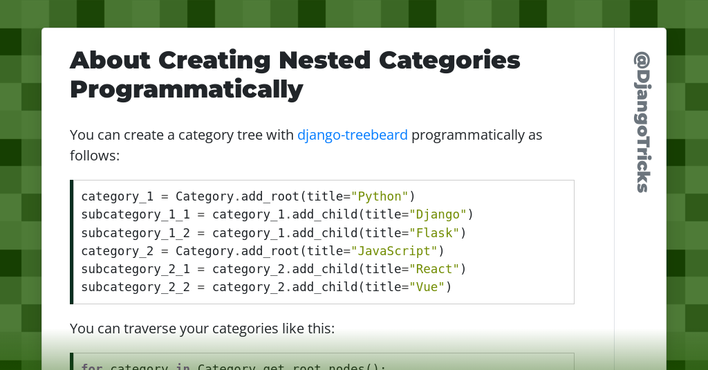 About Creating Nested Categories Programmatically - DjangoTricks