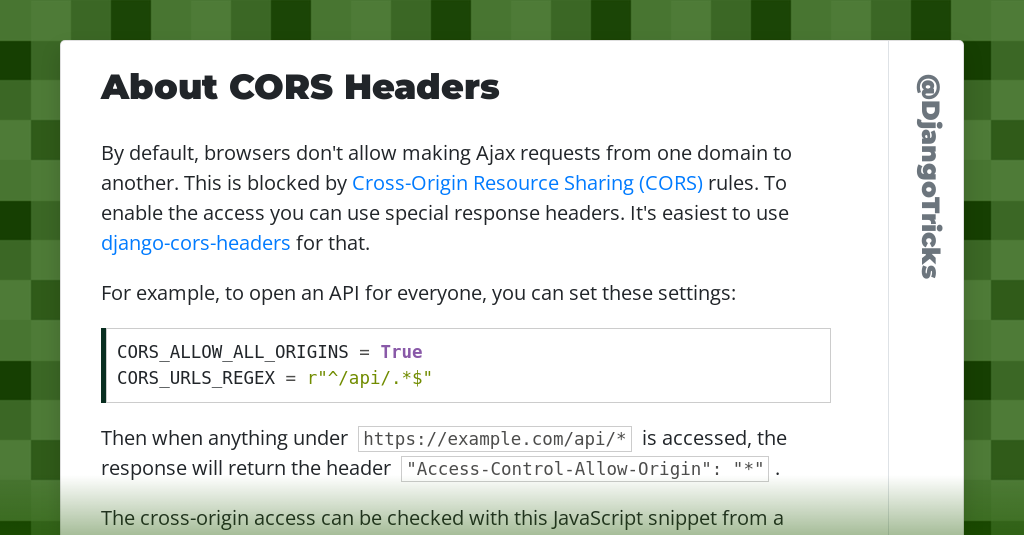 About CORS Headers - DjangoTricks