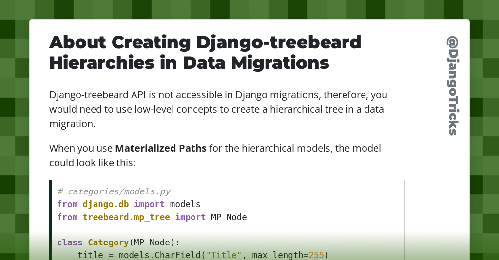 About Creating Django-treebeard Hierarchies in Data Migrations - DjangoTricks