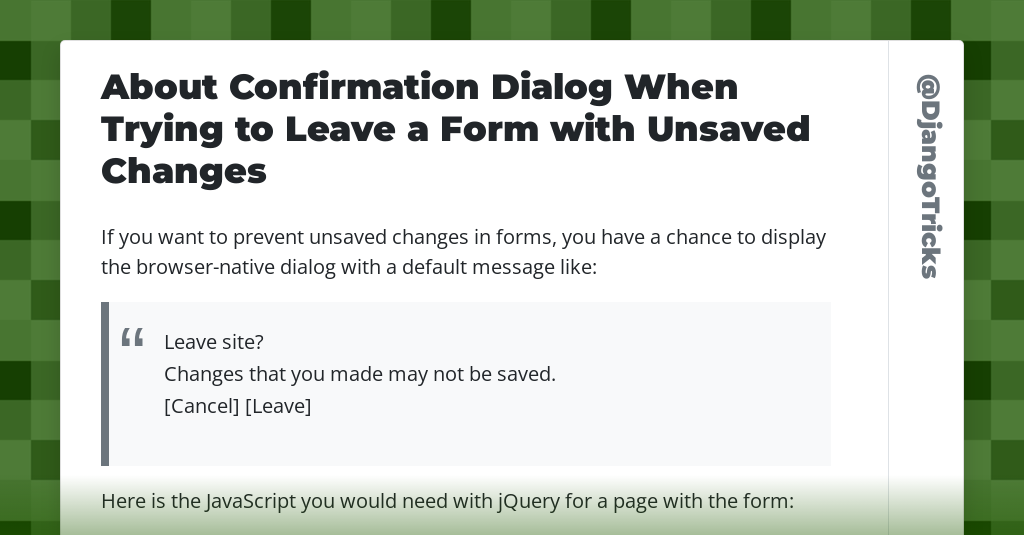 About Confirmation Dialog When Trying to Leave a Form with Unsaved ...