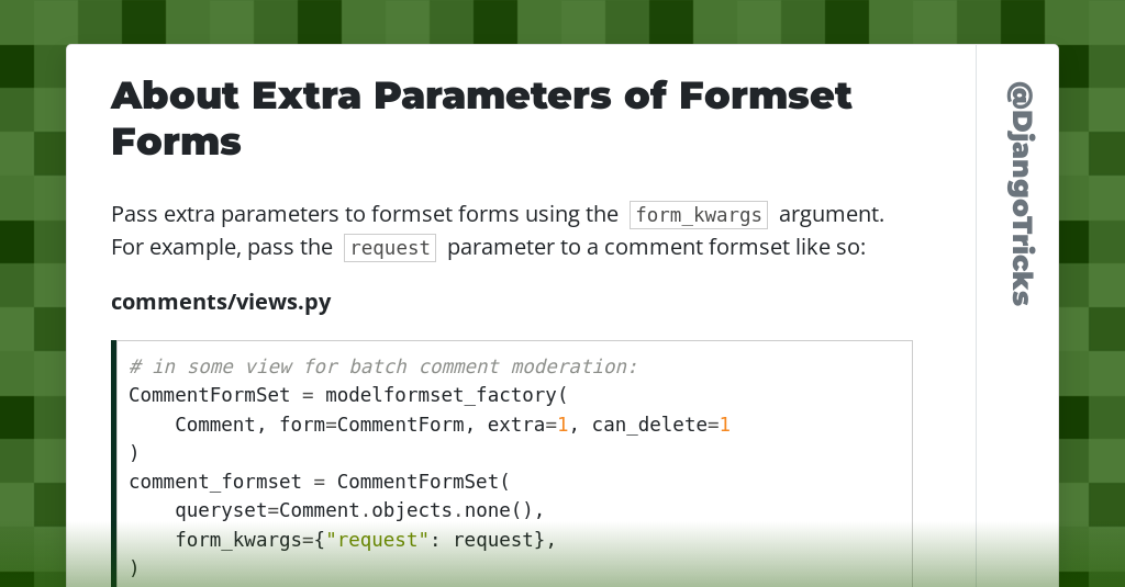 About Extra Parameters of Formset Forms - DjangoTricks