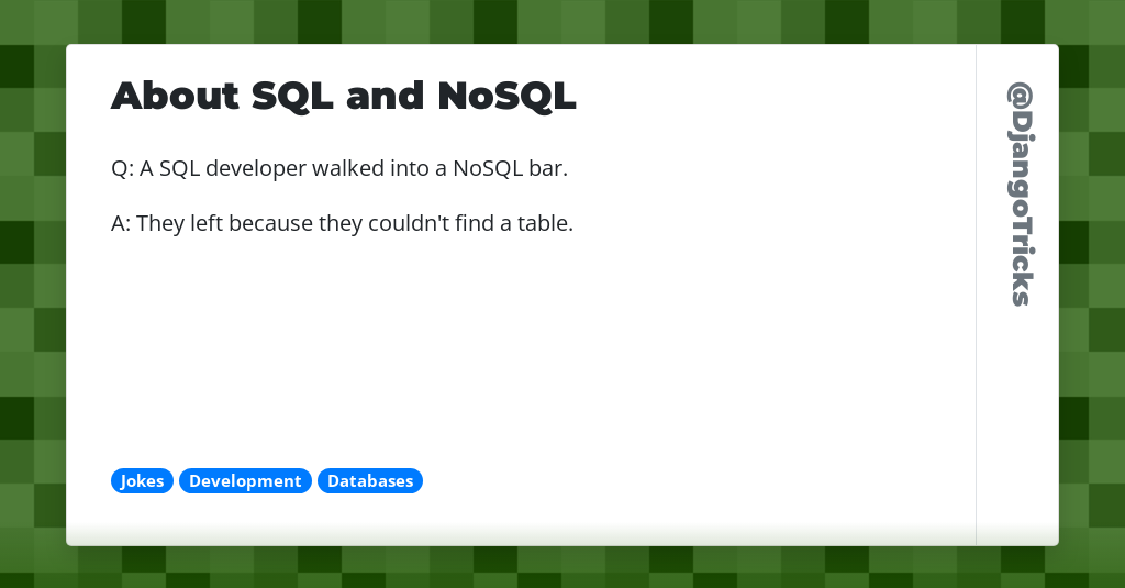 About SQL and NoSQL - DjangoTricks