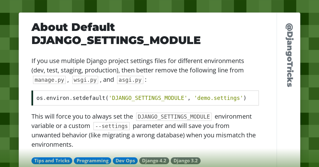 About Default DJANGO_SETTINGS_MODULE - DjangoTricks