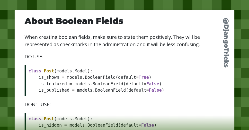 About Boolean Fields - DjangoTricks