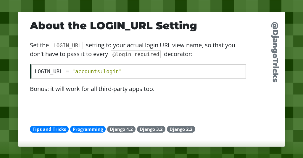 About the LOGIN_URL Setting - DjangoTricks