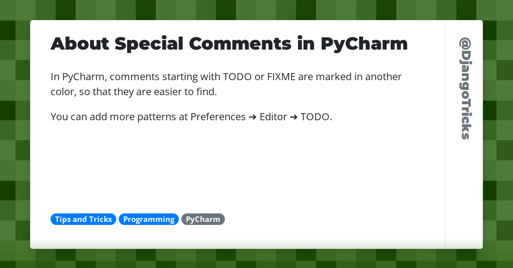About Special Comments in PyCharm - DjangoTricks