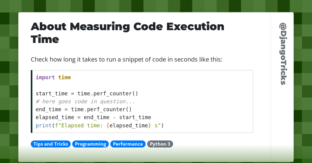 About Measuring Code Execution Time - DjangoTricks