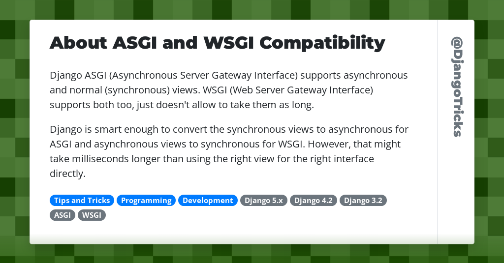 About ASGI and WSGI Compatibility - DjangoTricks