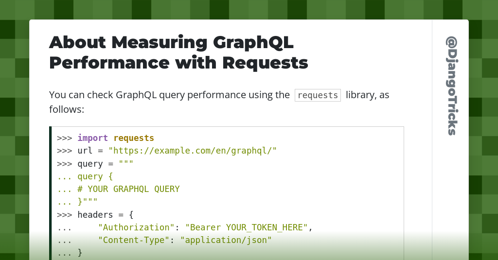 About Measuring GraphQL Performance with Requests - DjangoTricks
