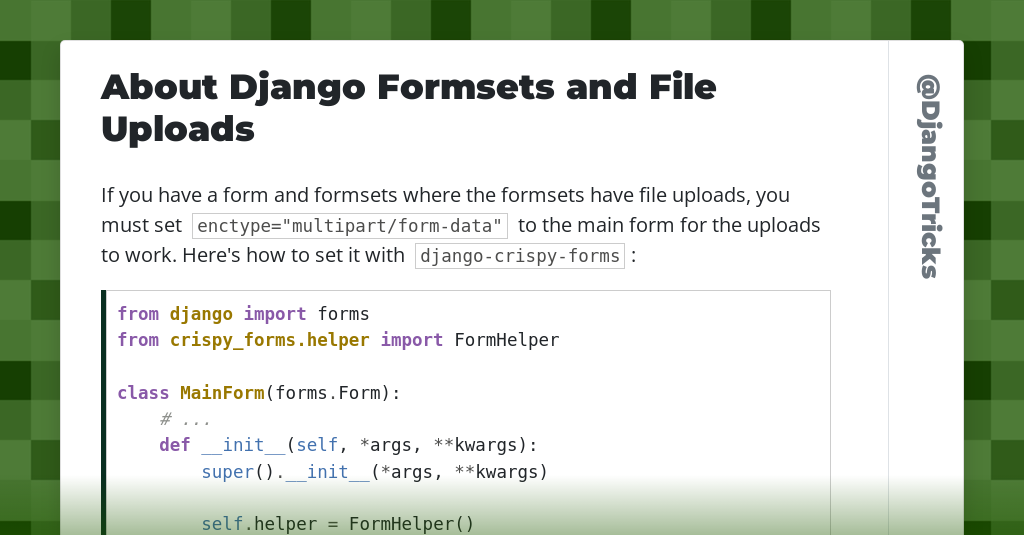 About Django Formsets and File Uploads - DjangoTricks