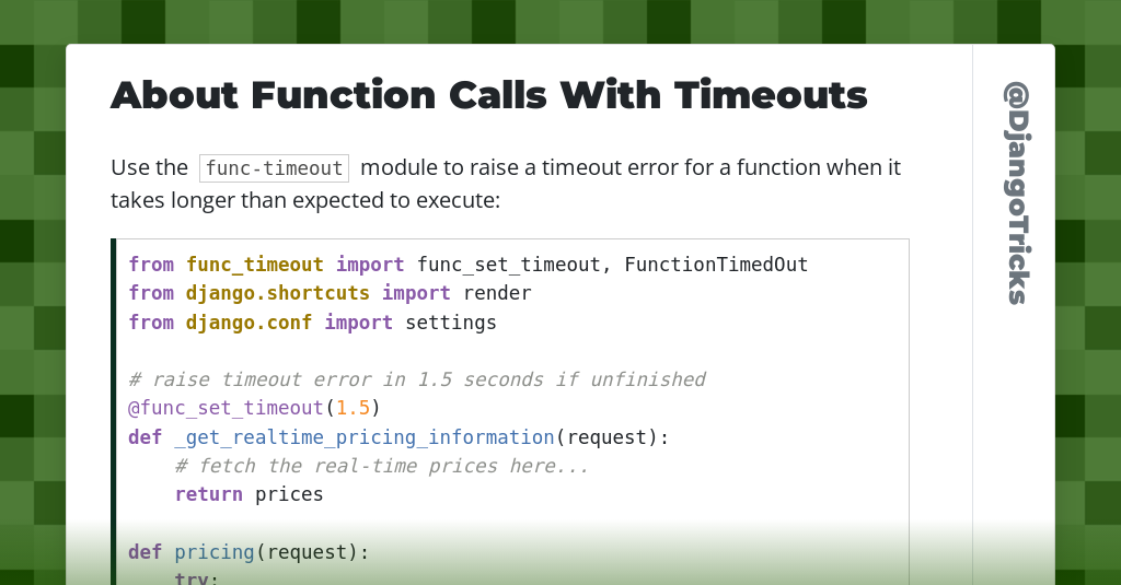 About Function Calls With Timeouts - DjangoTricks