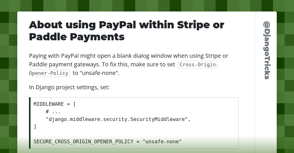 About using PayPal within Stripe or Paddle Payments - DjangoTricks