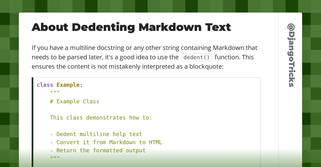 About Dedenting Markdown Text - DjangoTricks
